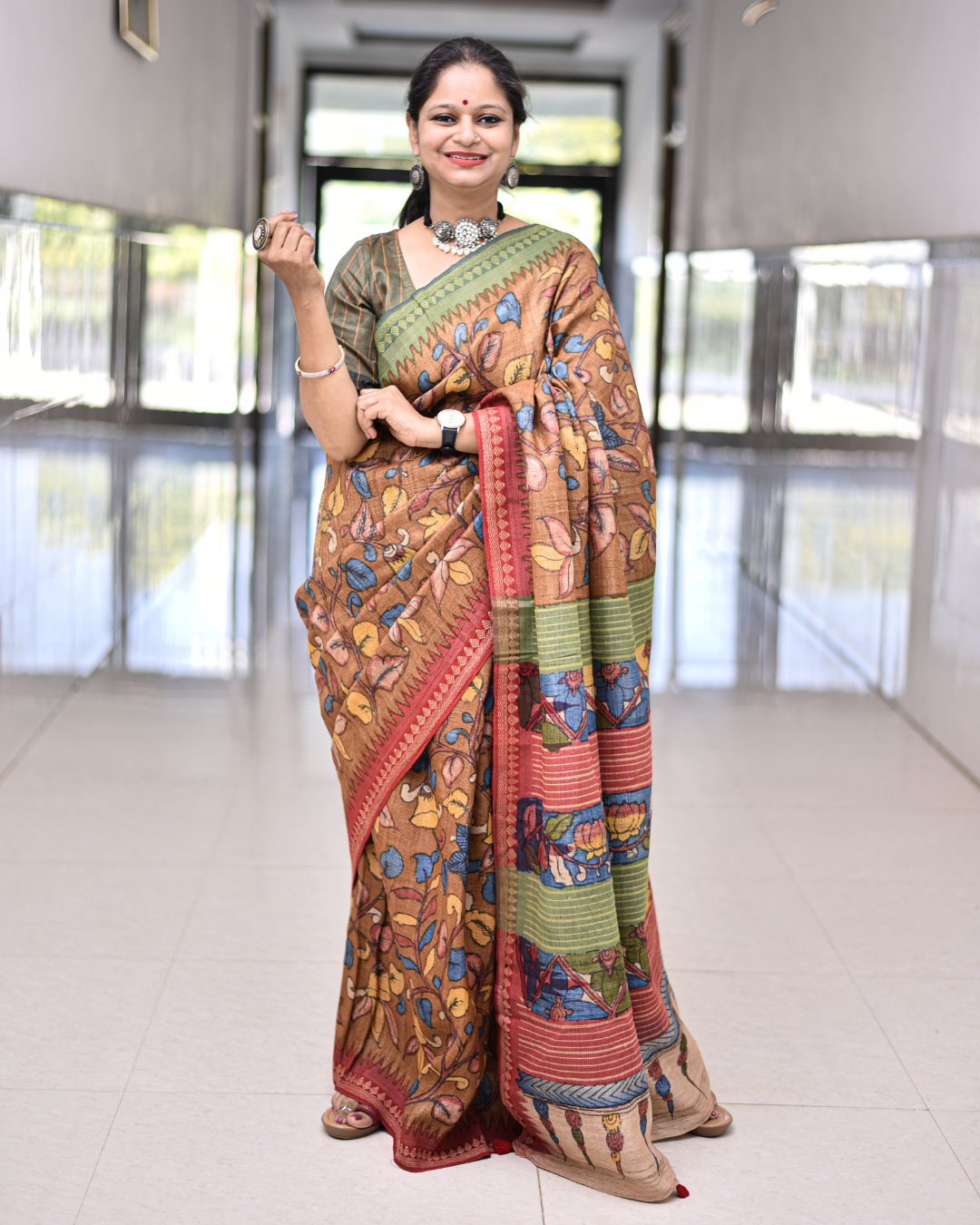 Phoolwari:Handloom Pure Kosa Tussar Saree with Ganga-Jamuna Border ...